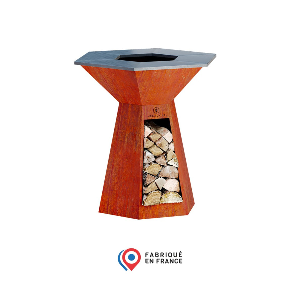 Brasero plancha HEXAGONE Festin 105cm finition corten