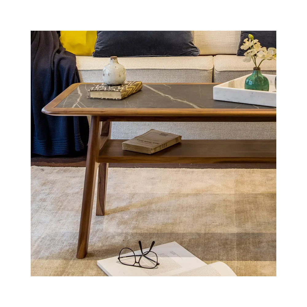 Table basse H Dasras céramique bois chêne ou noyer - 10 finitions 4 tailles