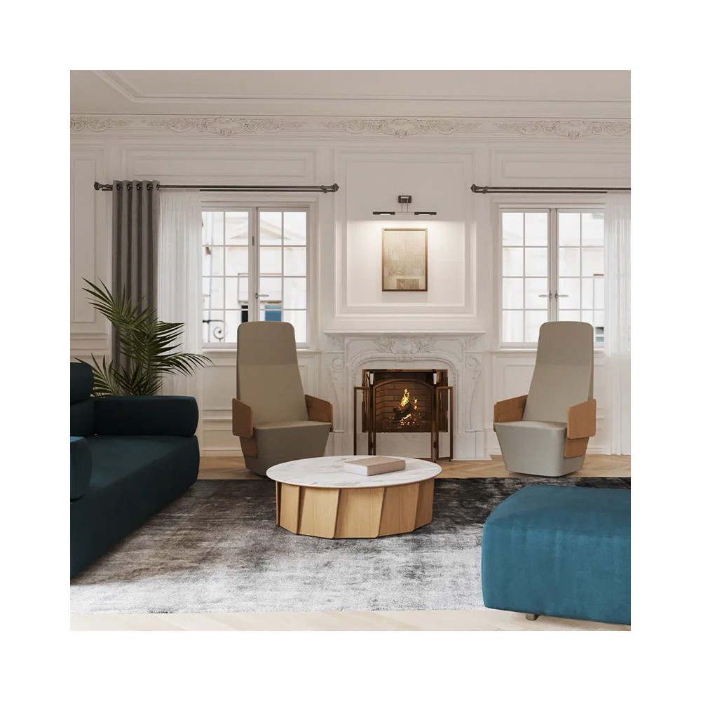 Table basse Volute Dasras céramique bois chêne ou noyer - 10 finitions 3 tailles