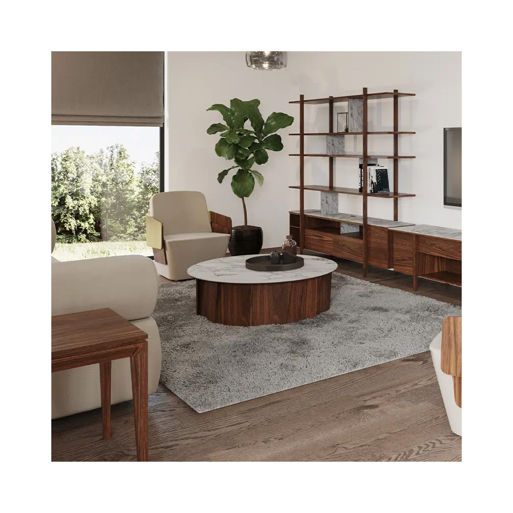 Table basse Volute Dasras céramique bois chêne ou noyer - 10 finitions 3 tailles