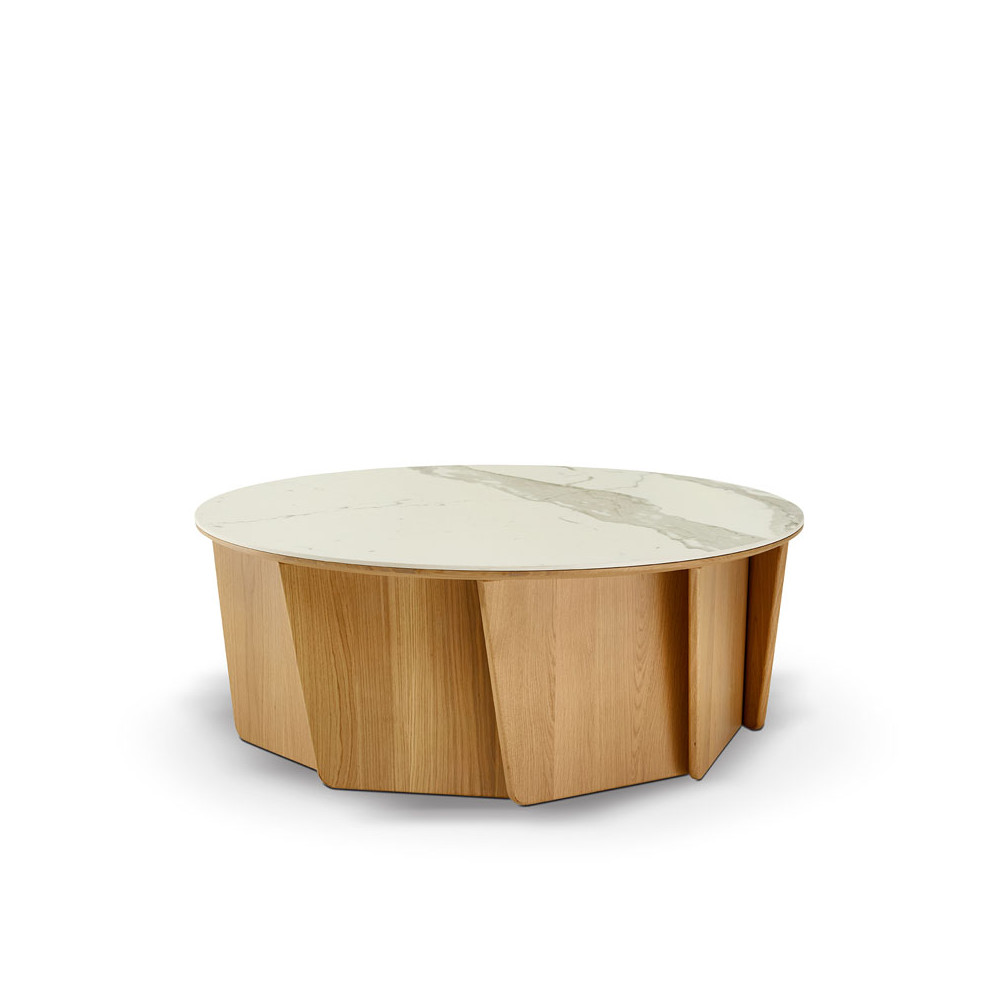 Table basse Volute Dasras céramique bois chêne ou noyer - 10 finitions 3 tailles
