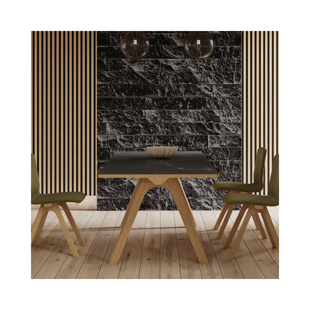 Table à manger fixe Chevron Dasras céramique bois chêne ou noyer - 10 finitions 17 tailles