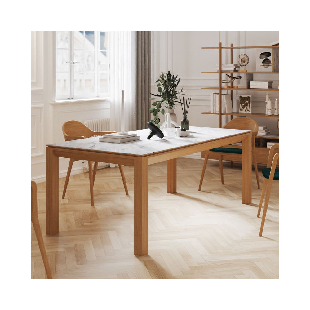 Table à manger extensible Clarté Dasras céramique bois chêne ou noyer - 10 finitions 8 tailles 2 ...