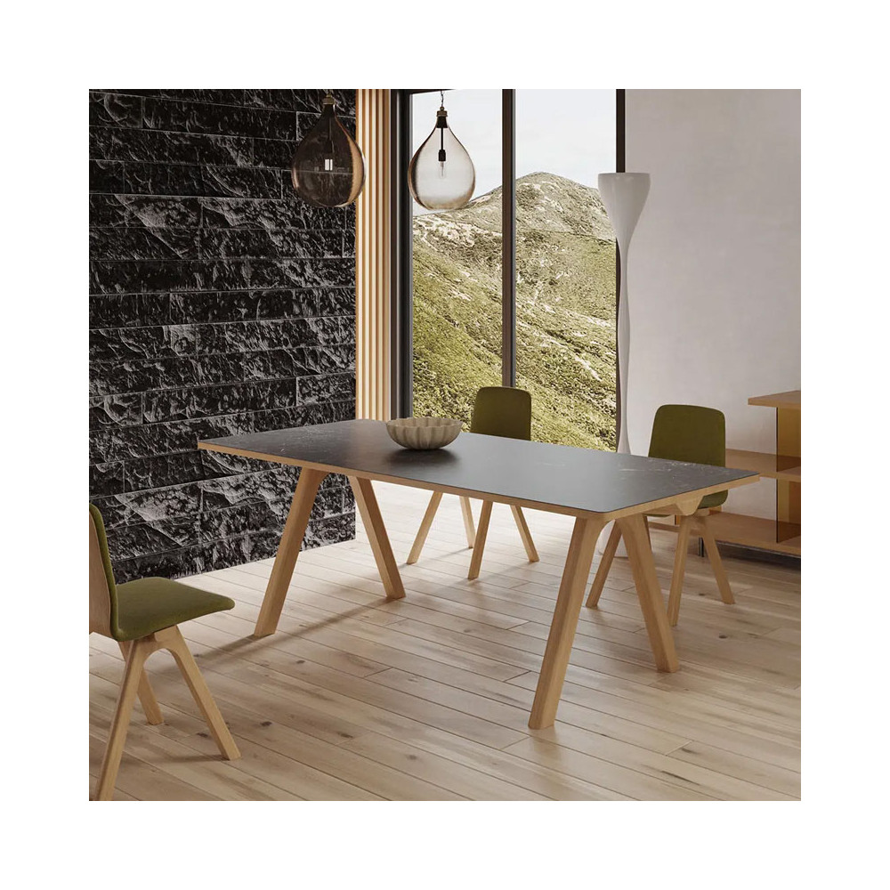 Table à manger extensible DASRAS Chevron céramique bois noyer ou chêne - 10 finitions 8 tailles