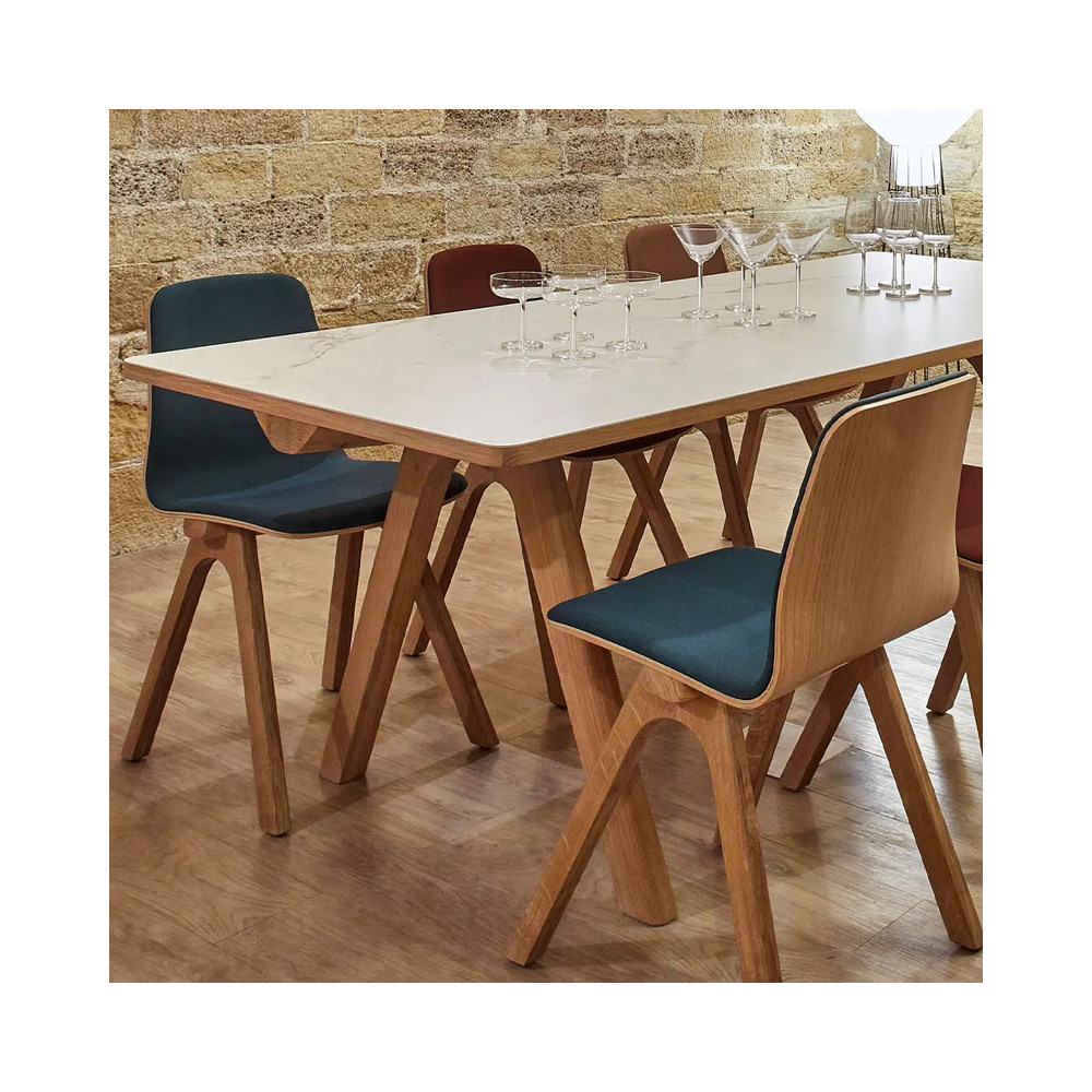 Table à manger extensible DASRAS Chevron céramique bois noyer ou chêne - 10 finitions 8 tailles