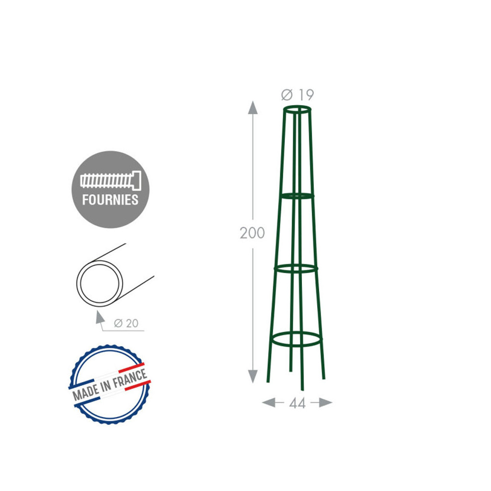 Tuteur Louis Moulin colonne col conique en métal vert sapin