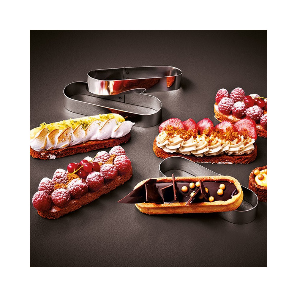 Lot de 6 cercles à tartelettes oblong MATFER Mozaïk en inox finger