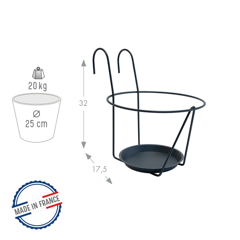 Porte-pots LOUIS MOULIN soucoupe crochet 25cm pour balcon - 2 coloris