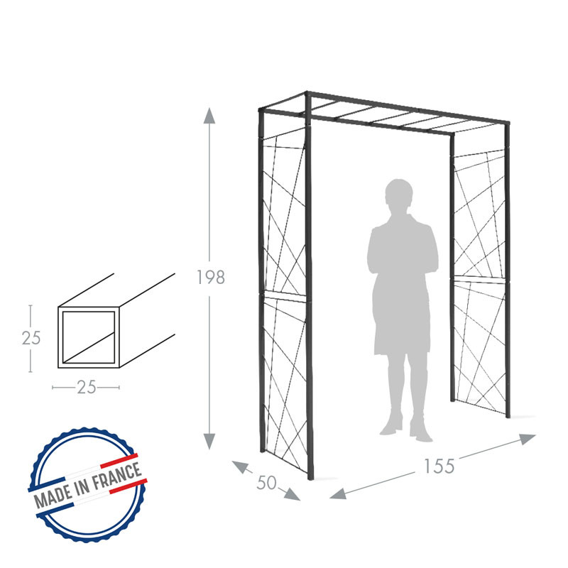 Arche LOUIS MOULIN tube carré Mandala 155x50x198cm anthracite